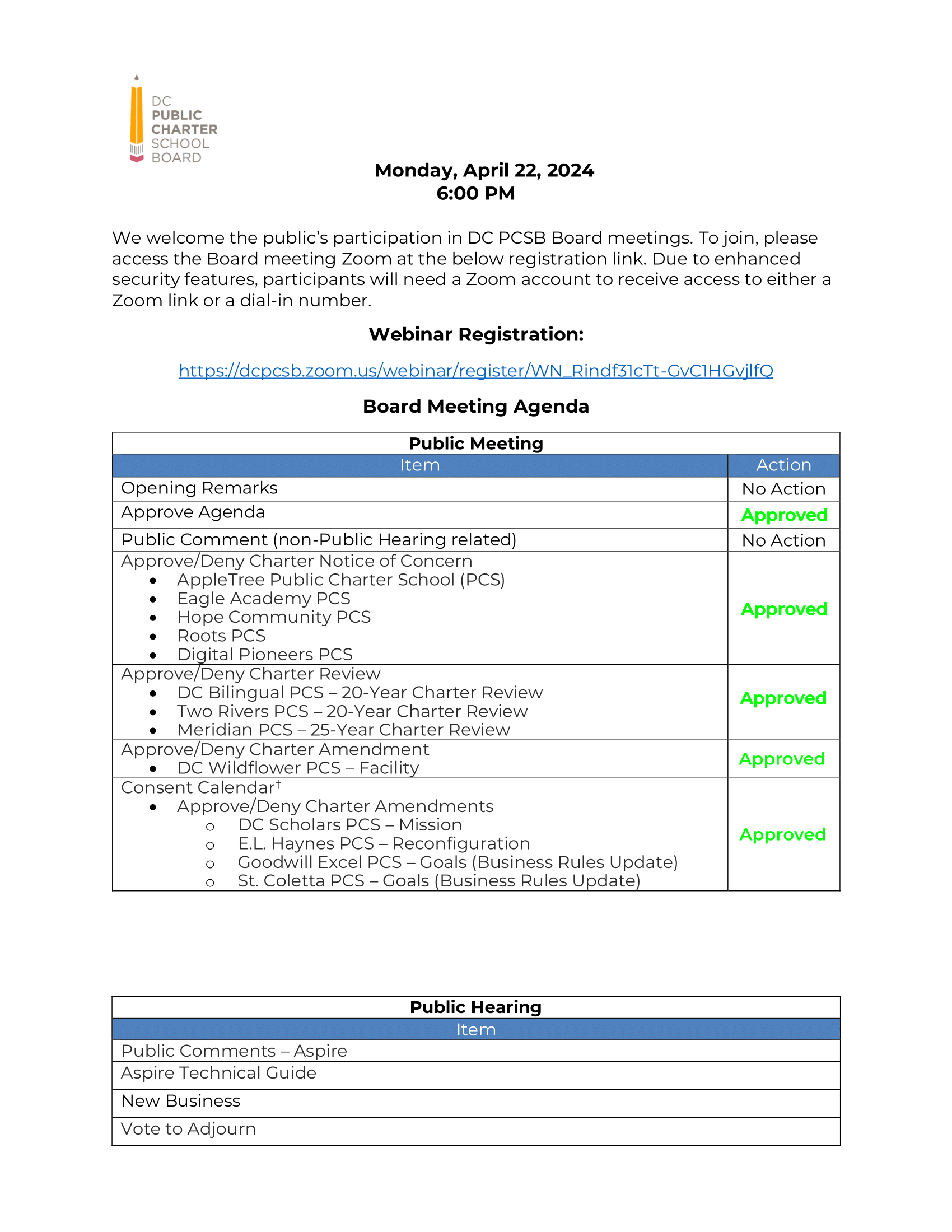 Board Meeting April 2024 Dc Pcsb